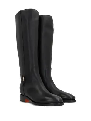 Santoni Buckle-detail Leather Knee-high Boots - Black