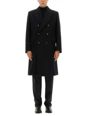 TOM FORD Double-breasted Herringbone Wool Coat - Black