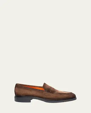 Santoni Easy Suede Penny Loafers