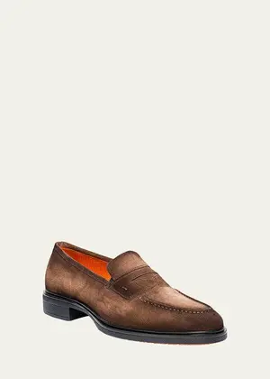 Santoni Easy Suede Penny Loafers