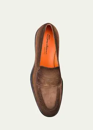 Santoni Easy Suede Penny Loafers
