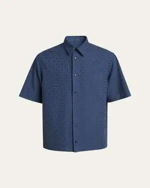 Givenchy Men's Monogram Jacquard Denim Shirt - Greyblue