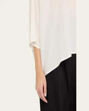 Eskandar Boat Neck Silk Top - White