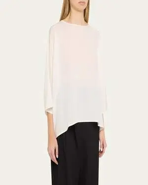 Eskandar Boat Neck Silk Top - White