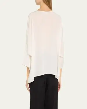 Eskandar Boat Neck Silk Top - White