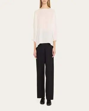 Eskandar Boat Neck Silk Top - White