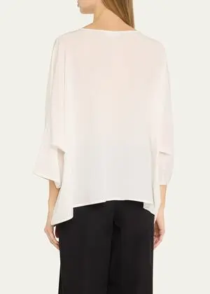 Eskandar Boat Neck Silk Top - White