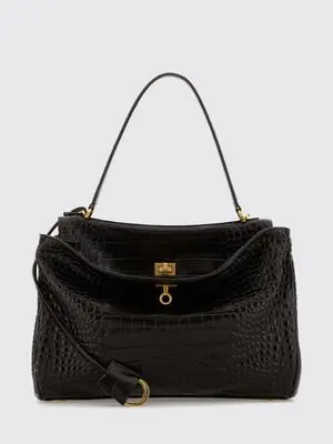 Balenciaga Croc Effect Shoulder Bag - Coffee