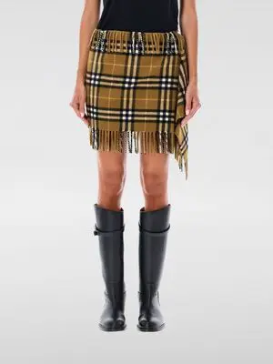 Burberry Checkered Skirt With Fringe Detail - Mustard