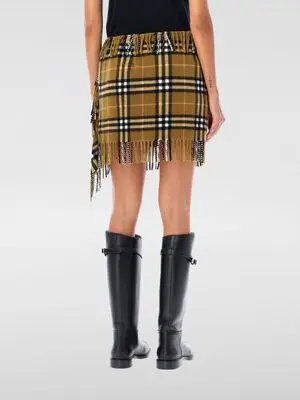Burberry Checkered Skirt With Fringe Detail - Mustard