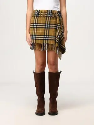 Burberry Checkered Skirt With Fringe Detail - Mustard