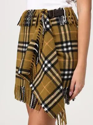 Burberry Checkered Skirt With Fringe Detail - Mustard