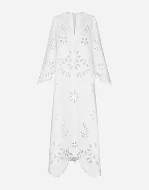 Dolce & Gabbana Long Cotton Caftan With Cut-out Detailing - White