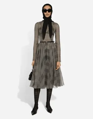 Dolce & Gabbana Chiffon Circle Skirt With Glen Plaid Print - Multicolor