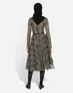 Dolce & Gabbana Chiffon Circle Skirt With Glen Plaid Print - Multicolor
