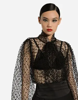 Dolce & Gabbana Mesh Pussy-bow Blouse