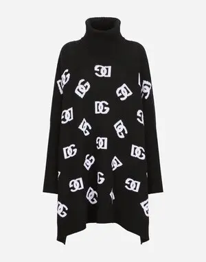 Dolce & Gabbana Wool Poncho With Jacquard Dg Logo