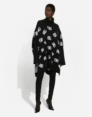 Dolce & Gabbana Wool Poncho With Jacquard Dg Logo