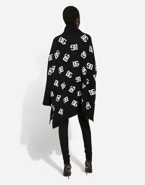 Dolce & Gabbana Wool Poncho With Jacquard Dg Logo
