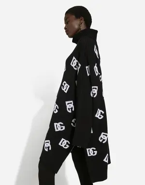 Dolce & Gabbana Wool Poncho With Jacquard Dg Logo