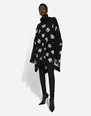 Dolce & Gabbana Wool Poncho With Jacquard Dg Logo