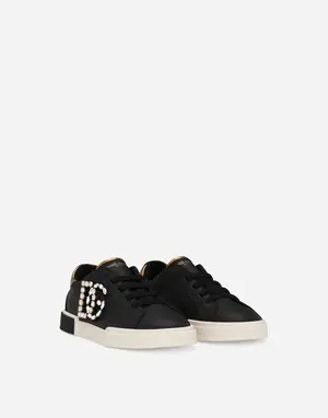 Dolce & Gabbana Calfskin Portofino Vintage Low-top Sneakers With Dg Logo - Multicolor