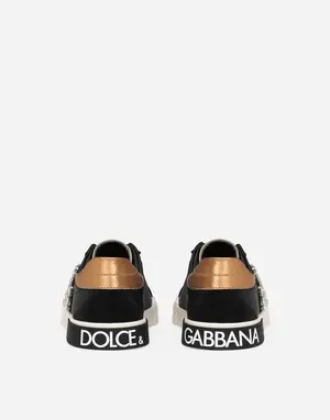 Dolce & Gabbana Calfskin Portofino Vintage Low-top Sneakers With Dg Logo - Multicolor