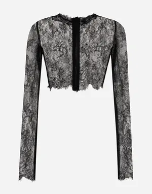 Dolce & Gabbana Long-sleeved Chantilly Lace Crop Top