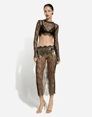 Dolce & Gabbana Long-sleeved Chantilly Lace Crop Top