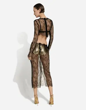 Dolce & Gabbana Long-sleeved Chantilly Lace Crop Top