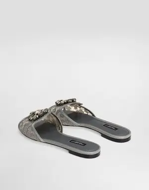 Dolce & Gabbana Bianca Lace Slides With Crystals - Grey