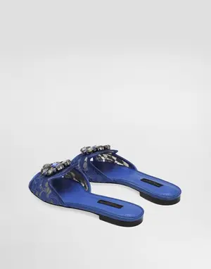 Dolce & Gabbana Bianca Lace Slippers With Crystals - Blue