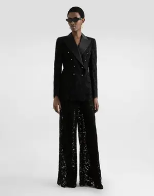 Dolce & Gabbana Branded Floral Cordonetto Lace Turlington-fit Jacket - Black