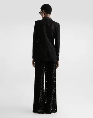 Dolce & Gabbana Branded Floral Cordonetto Lace Turlington-fit Jacket - Black
