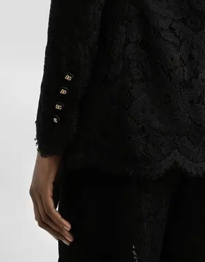 Dolce & Gabbana Branded Floral Cordonetto Lace Turlington-fit Jacket - Black