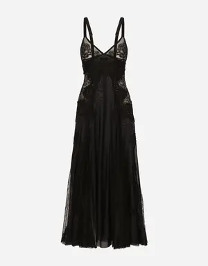 Dolce & Gabbana Tulle Midi Slip Dress With Lace Inserts