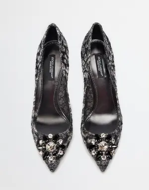 Dolce & Gabbana Lurex Lace Pumps With Brooch - Grey