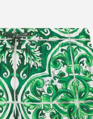 Dolce & Gabbana Nylon Swim Trunks With Green Majolica - Print