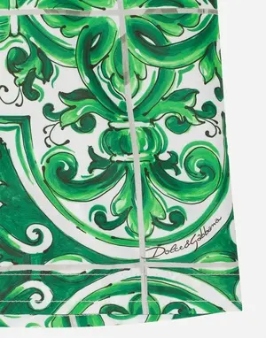 Dolce & Gabbana Nylon Swim Trunks With Green Majolica - Print