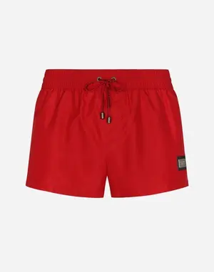 Dolce & Gabbana Short Swim Trunks With Branded Tag - Bordeaux