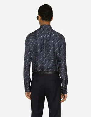 Dolce & Gabbana Silk Martini-fit Shirt With Tie Print - Blue