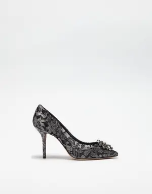 Dolce & Gabbana Bellucci Lurex Lace Pumps With Brooch - Grey