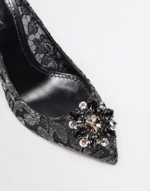 Dolce & Gabbana Bellucci Lurex Lace Pumps With Brooch - Grey