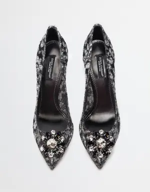 Dolce & Gabbana Bellucci Lurex Lace Pumps With Brooch - Grey
