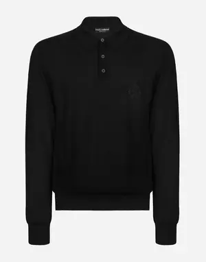 Dolce & Gabbana Cashmere Polo-style Sweater With Dg Logo Embroidery - Black