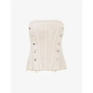 MISTRESS ROCKS Frayed-hem Strapless Denim Top