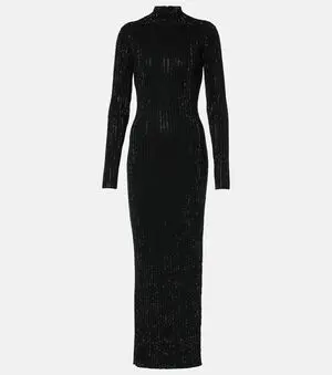 David Koma Embellished Knitted Cotton Midi Dress