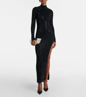 David Koma Embellished Knitted Cotton Midi Dress