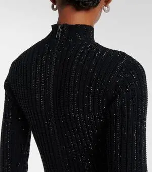 David Koma Embellished Knitted Cotton Midi Dress