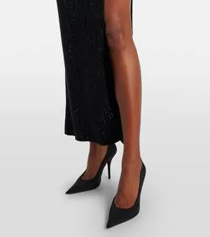 David Koma Embellished Knitted Cotton Midi Dress